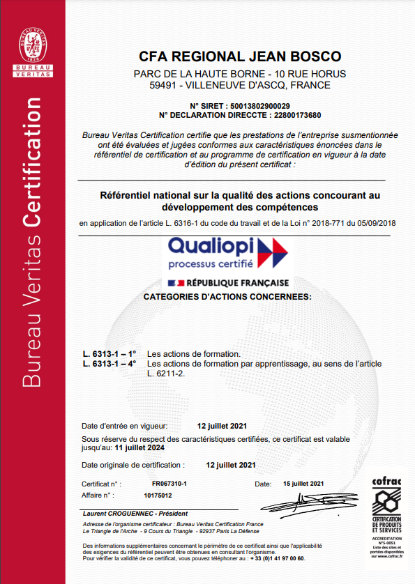 Certification Qualiopi CFA | Centre de Formations Alternance