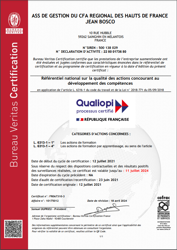 Certification Qualiopi CFA | Centre de Formations Alternance